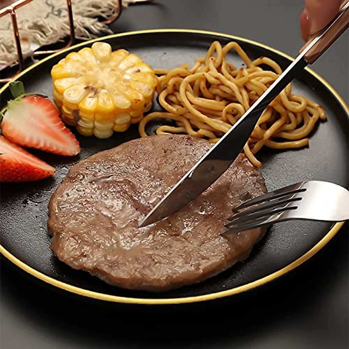 Kitchen Utensils Set, 5 Pcs Tableware Cutlery Set Stainless Steel Restaurant Dishwasher Dinner Knives Forks Spoons Eating Utensils High Hardness Flatware Set (Black Handle)