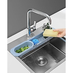 SHANGYI Kitchen Sink Organizer Storage Rack with Expandable Telescopic Holder and Sponge Caddy (grey-green)