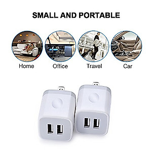 USB Wall Charger, FiveBox 2Pack Dual Port 2.1Amp Fast Wall Charger Brick Base Adapter Charging Block Charger Cube Plug Charger Box for iPhone 14 13 12 11 Pro X 6 6S 7 8 Plus, iPad, Samsung, Android
