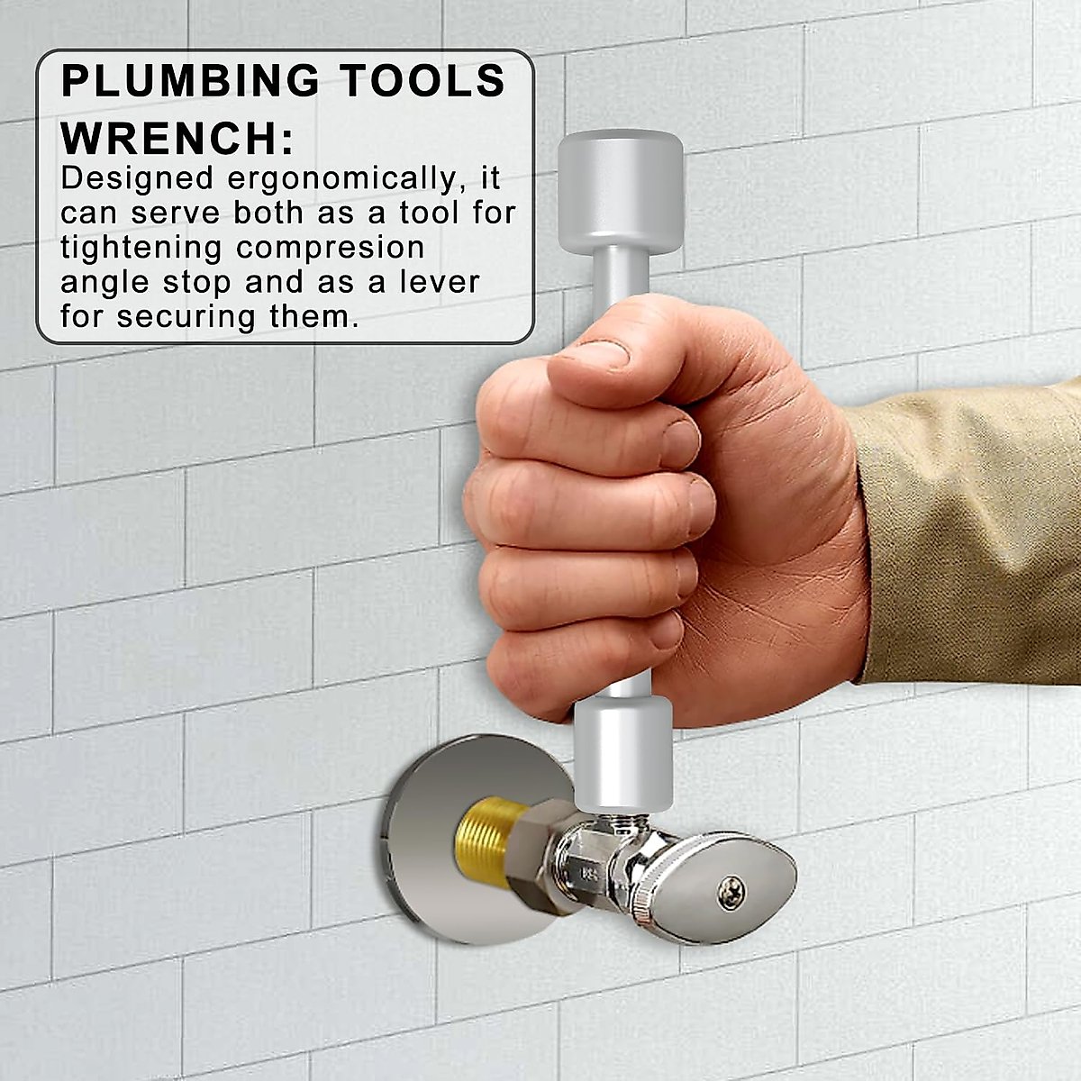 Holdly Plumbing Tools Angle Stop Wrench Kit, Angle-on Wrench Professional Plumber Wrench Tools for Installing New Compression Angle Stop and Removing the Compression Ring