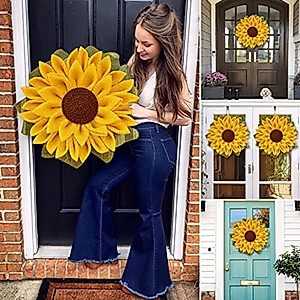 HWZQDJ Sunflower Wreath for Front Door Outside, Artificial Sunflower Garland Hanging Wall Decor Bee Festival Welcome Sign Decorations Rustic Garland Hangers