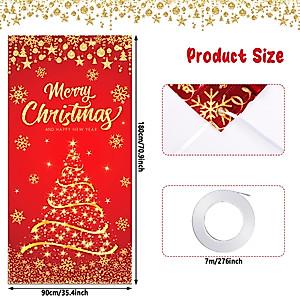 Christmas Door Cover Golden Christmas Tree Door Cover Banner Merry Christmas Glitter Snowflake Door Cover Photography Background for Winter Xmas New Year Holiday Party Decor