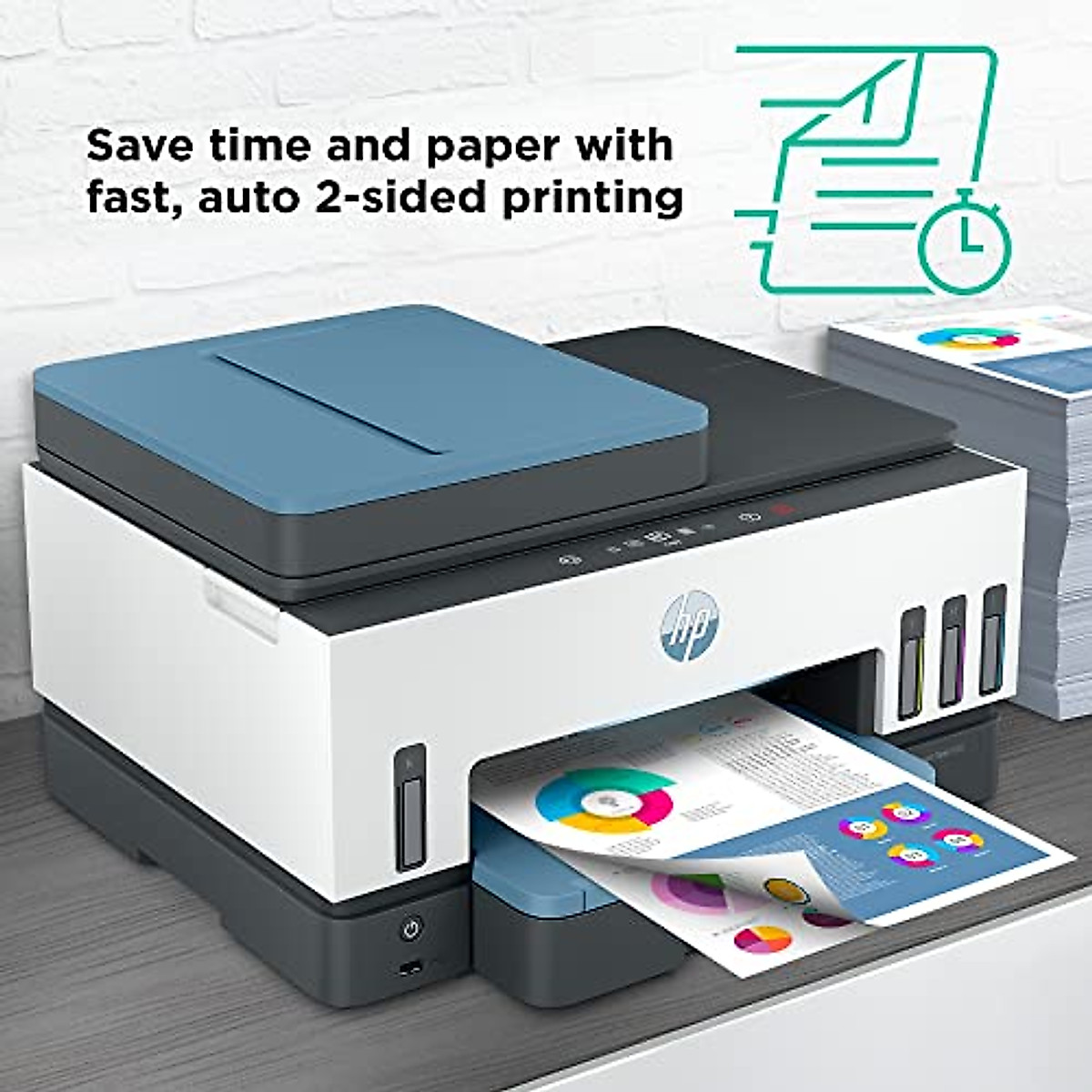 HP Smart -Tank 7602 Wireless All-in-One Cartridge-free Ink Printer, up to 2 years of ink included, mobile print, scan, copy, fax, auto doc feeder, featuring an app-like magic touch panel (28B98A)