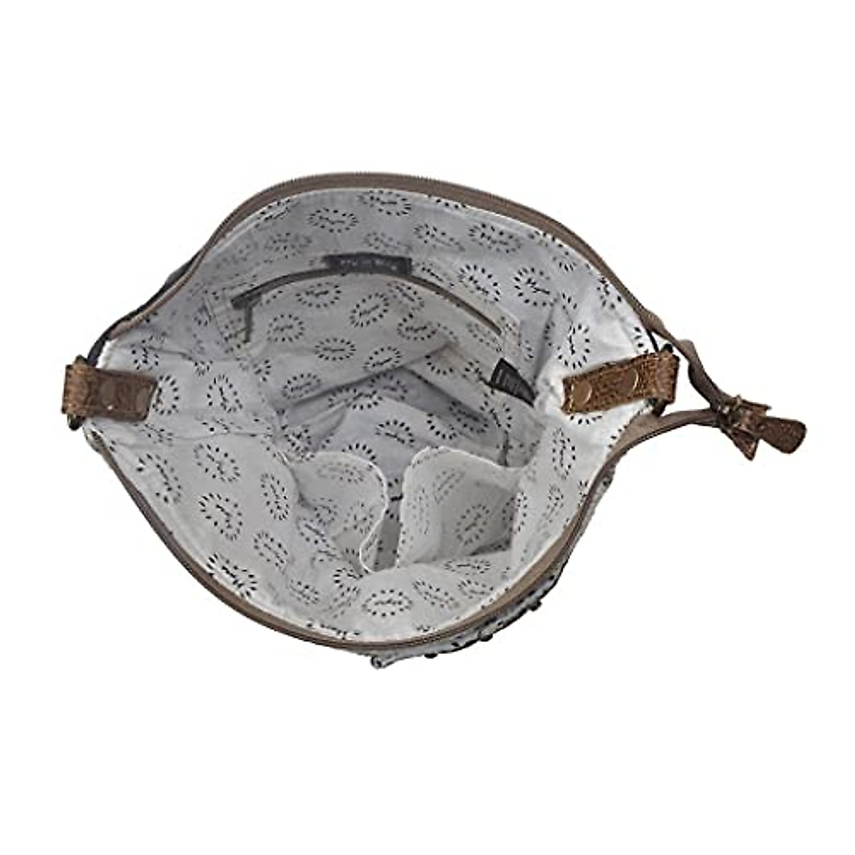 Myra Bag Unconventionally Etched Shoulder Bag Upcycled Cotton & Cowhide Leather S-2862