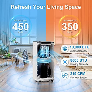 Wiytamo 10,000 BTU Portable Air Conditioners for Room Up to 450 Sq.Ft, 4-in-1 Portable AC Unit, Heater, Dehumidifier & Fan with Remote Control, Self Evaporation System, LED Display