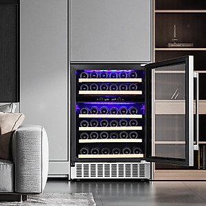 Antarctic Star 24" Wine Cooler Beverage Refrigerator,Under Counter Beer Mini Fridge Built-in Freestanding Stainless Steel Dual-Layer Digital Temperature Control Glass Door