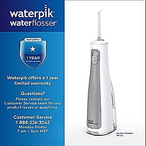 Waterpik Water Flosser Cordless Dental Oral Irrigator for Teeth with Portable Travel Bag and 3 Jet Tips, Cordless Freedom ADA Accepted, WF-03, White