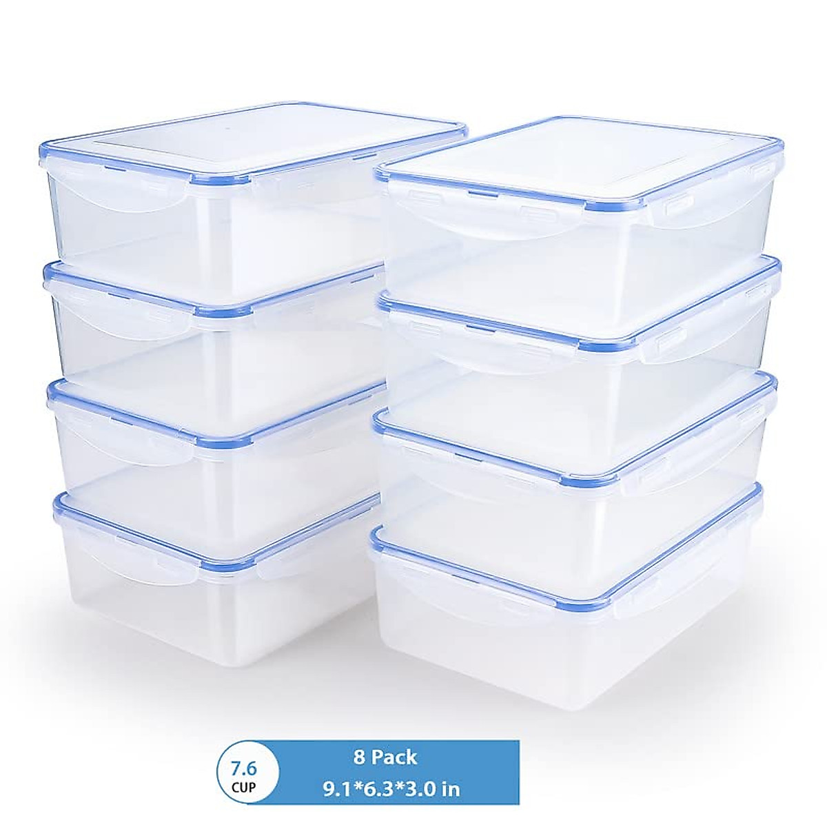 Tauno Plastic Food Storage Containers with Airtight Lids, 7.6 Cup Food Prep Containers for Kitchen and Pantry Organization, Reusable and BPA Free Lunch Boxes, Microwave/Dishwasher/Freezer Safe, 6 Pack
