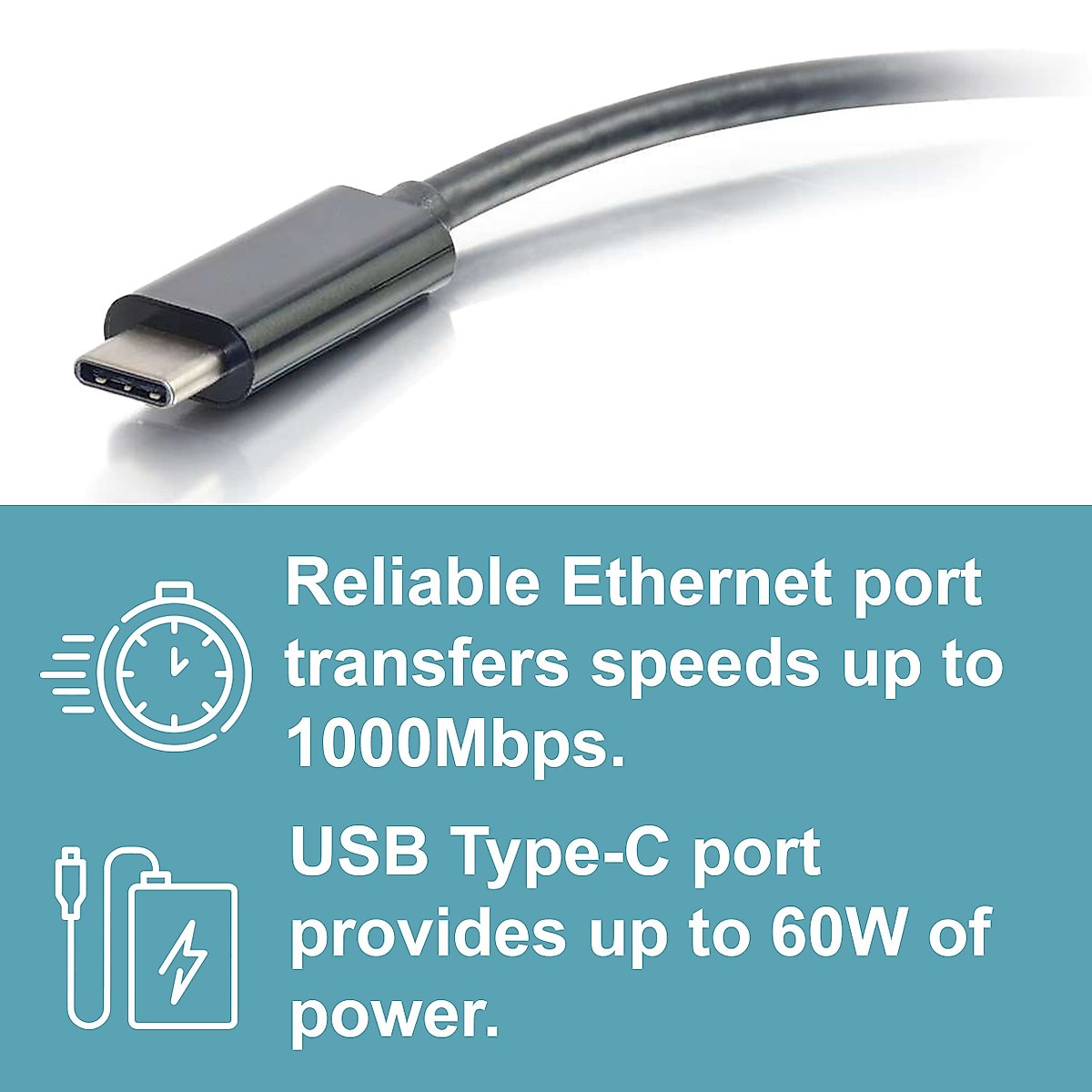 C2G 29749 USB C Adapter and Ethernet Adapter with Power, Black