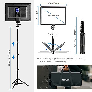 Neewer 13" Led Video Light Panel Lighting Kit, 2-Pack Dimmable Bi-Color Soft Lights with Light Stand, Built-in 8000mAh Battery, 3200K~5600K CRI 95+ 2400Lux for Game/Live Stream/YouTube/Photography