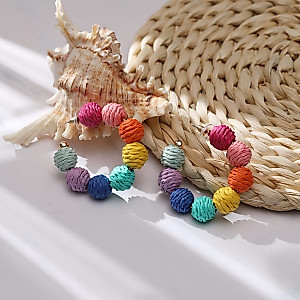 Colorful Statement Raffia Hoop Dangle Earrings for Women - Fun Summer Rattan Beach Vacation Jewelry Teacher Gifts (Colorful)