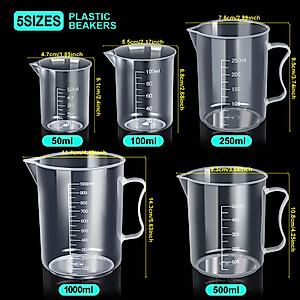Plastic Graduated Cylinders& Plastic Beakers,Teenitor 5pcs Plastic Graduated Cylinders 10ml 25ml 50ml 100ml 250ml & 5pcs Plastic Beakers 50ml 100ml 250ml 500ml1000ml Clear 10pcs