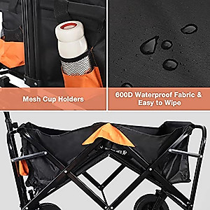 Folding Wagon Cart Heavy Duty Garden Carts, 330 Lbs Large Capacity Foldable Outdoor Camping Beach for Sand Grocery Utility Buggy Cart, Big Wheels & Adjustable Rolling Wagon Travel Shopping Use, Black