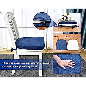 COSNUOSA Kitchen Chair Cushions Dining Chair Cushions with Ties Non Slip Kitchen Dining Chair Pads Seat Cushion Set 17 x 16 Inches Navy Blue 4 Pcs