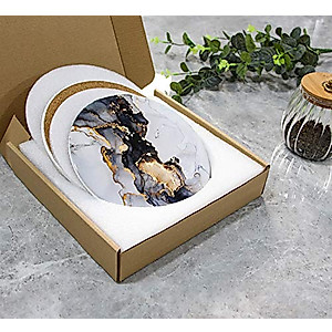 Onntec Ceramic Trivet for Hot Pots and Pans, Kitchen Decor Accessories for Table,Heat Resistant Mat with Marble Style,Round 7.7 Inch Set of 2