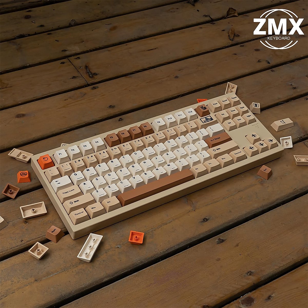ZMX PBT Retro Keycaps,Cherry Profile Thick Dye-Sub Keycaps Set Full 143 Keys Custom Keycap for ISO ANSI 60% 65% 100% TKL Cherry MX Switches Mechanical Gaming Keyboard Vintage Beige Keycaps