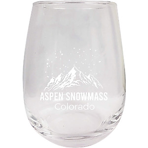 R and R Imports Aspen Snowmass Colorado Ski Adventures Etched Stemless Wine Glass 15 oz 2-Pack