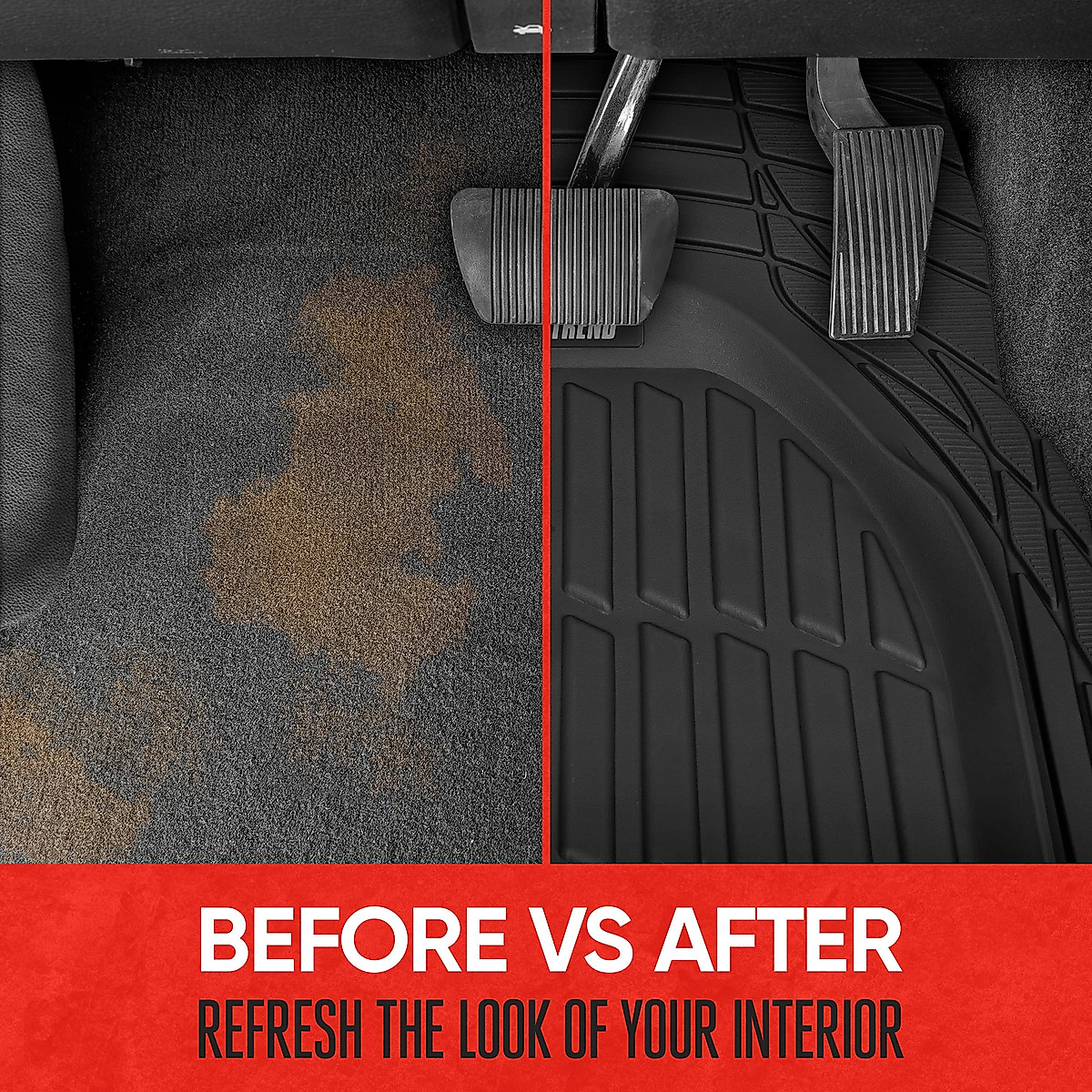 Motor Trend MT-921-BK FlexTough Tortoise - Heavy Duty Rubber Floor Mats for Car SUV Van & Truck - All Weather Protection - Deep Dish (Black)