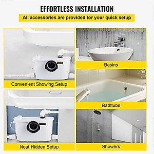 VEVOR Macerator Pump 400W, 4 Inlets for Basement, Kitchen, Toilet, Sink, Shower, Bathtub Waste Water Disposal Upflush Machine, Elevation up to 21ft, White