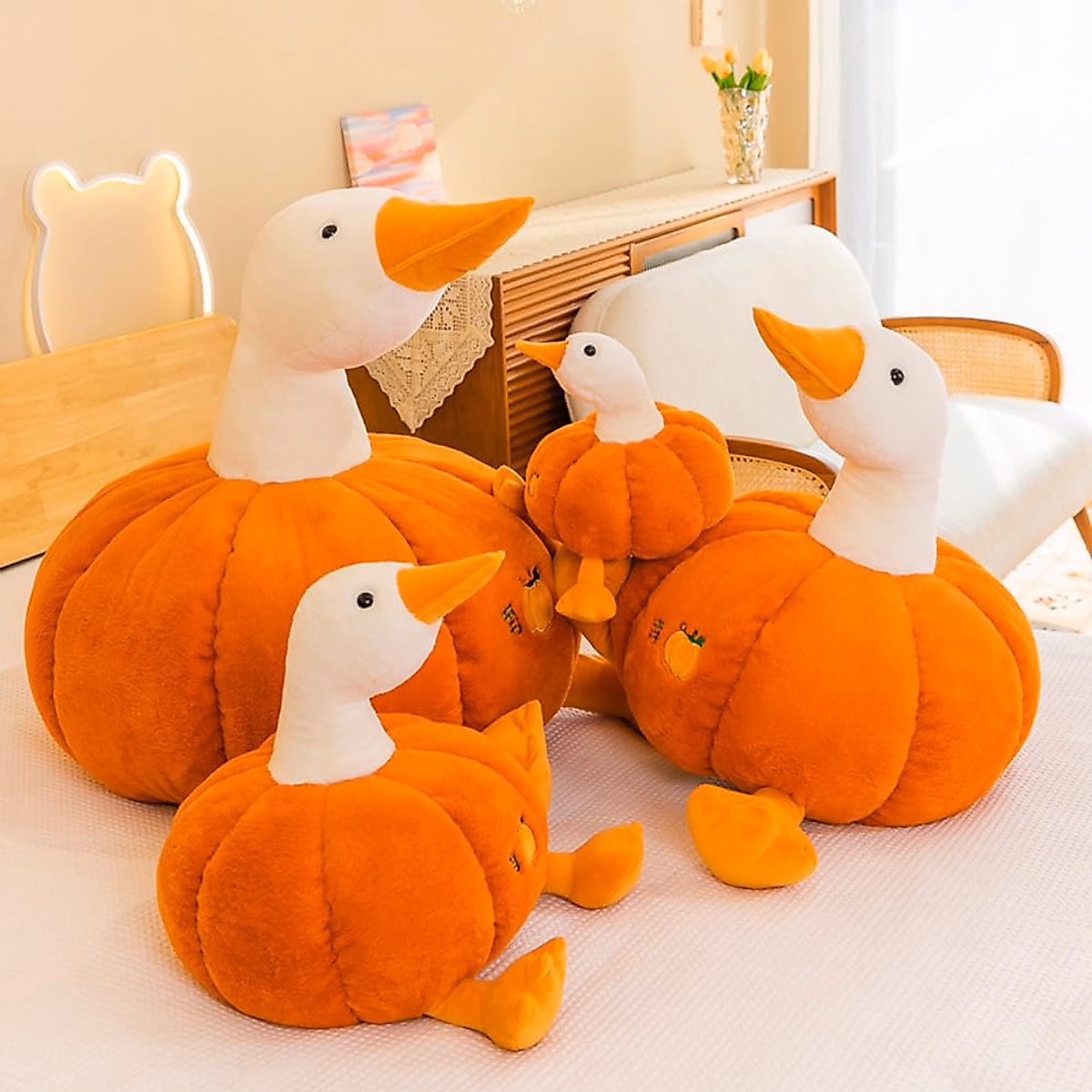 22" Pumpkin Duck Plush Toy, Goose Plush Animal, Stuffed Animal Pillow Soft Toy Cushion - Perfect for Halloween Christmas Birthday Party Decoration Gift (22 inches)