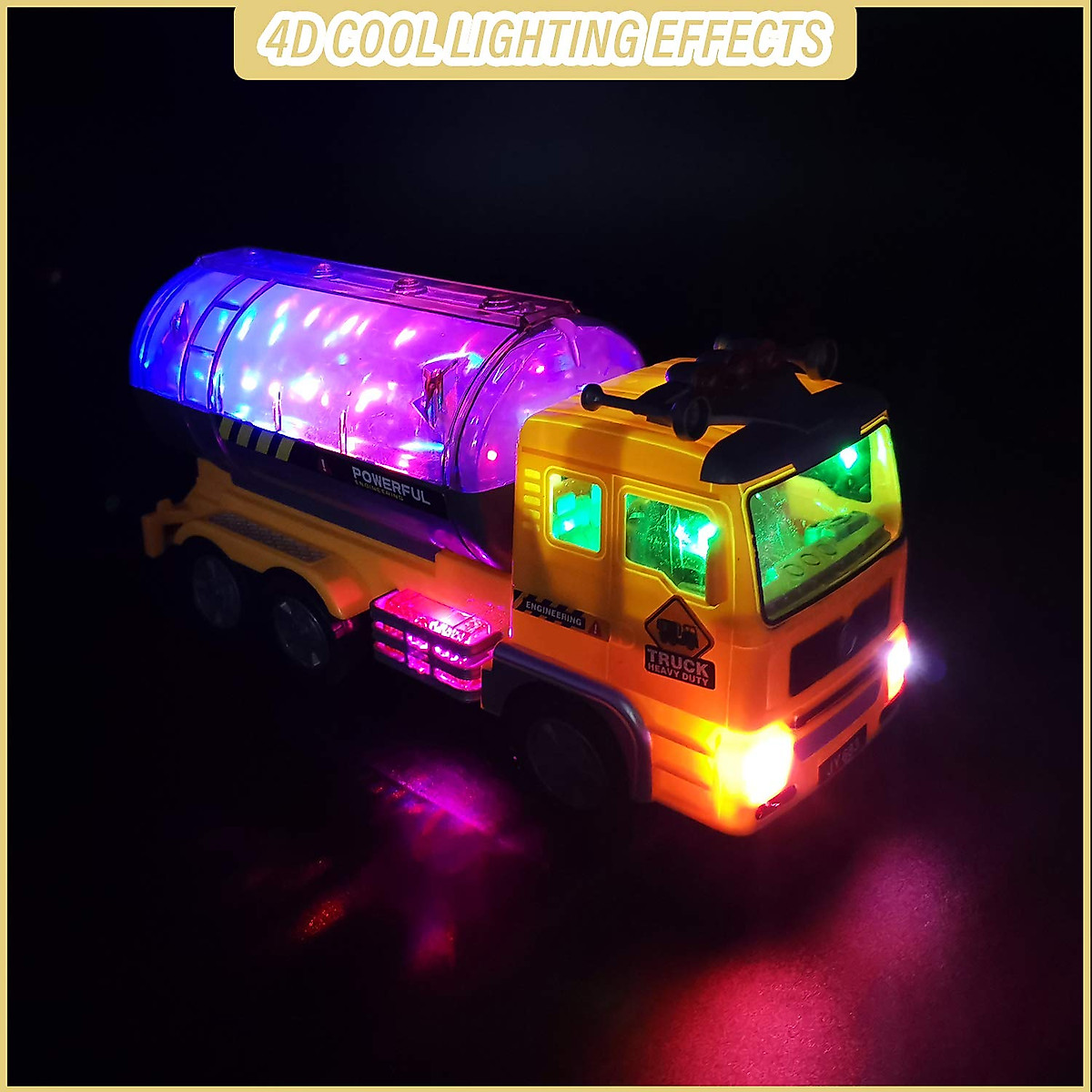 CYKT Truck Toys for 3-10 Year Old Boys, Electric Oil Tanker Toy Truck - with Bright Flashing 4D Lights & Real Sounds, Cool Birthday Gifts for Boys Age 3-12 Year Old Kids Toys (Yellow)