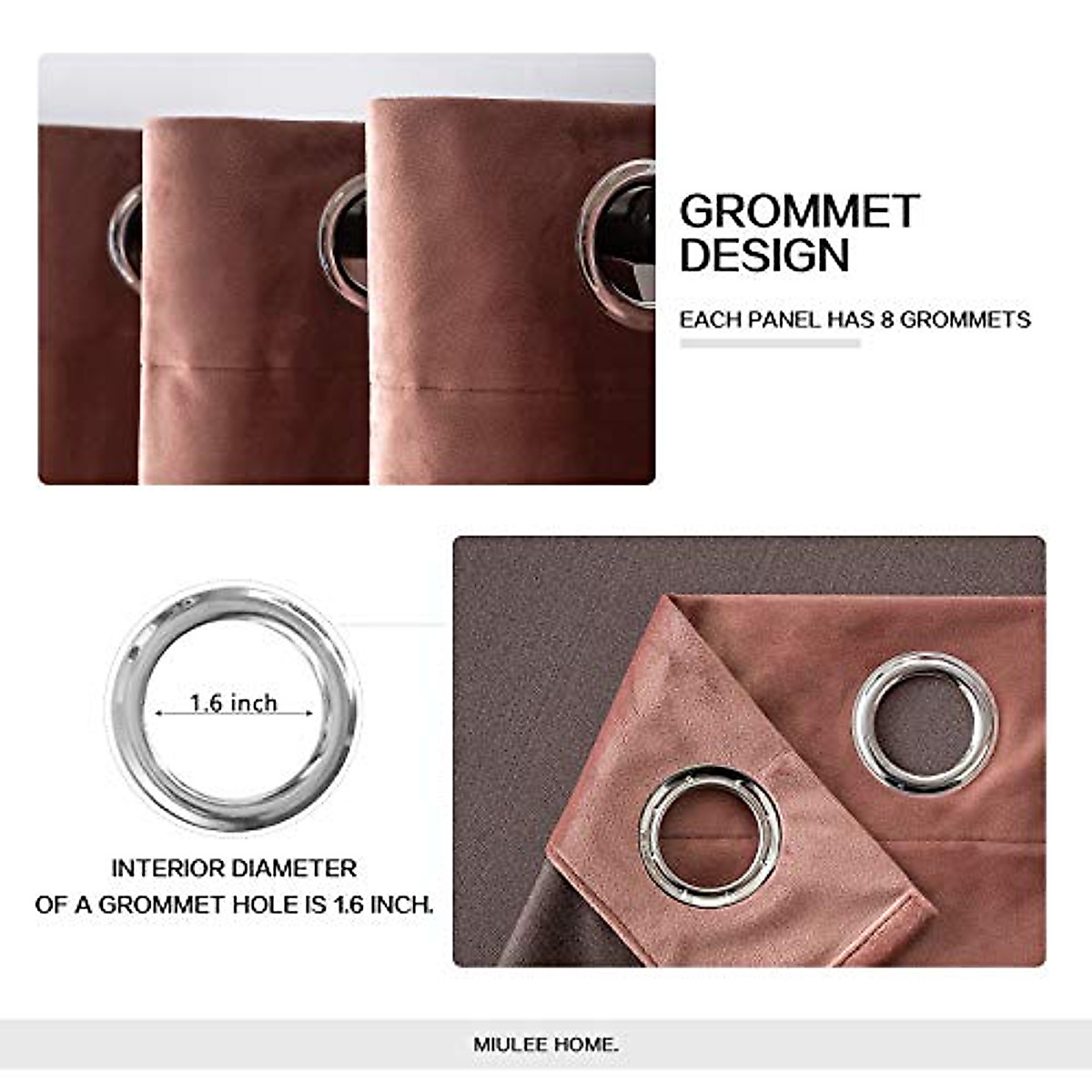 MIULEE Velvet Curtains Dusty Rose Grommet Curtains Thermal Insulated Soundproof Room Darkening Curtains/Drapes for Living Room Bedroom Decor 52x90 Inch Set of 2 Bundle Pinch Pleated Curtains 2 Panels