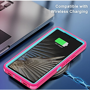 Annymall for Google Pixel 7 Pro Case with 2 Screen Protector,Full Body Shockproof Drop Protection Dustproof Heavy Duty Military Rugged Durable Cover for Google Pixel 7 Pro 6.7" (Pink/Blue)