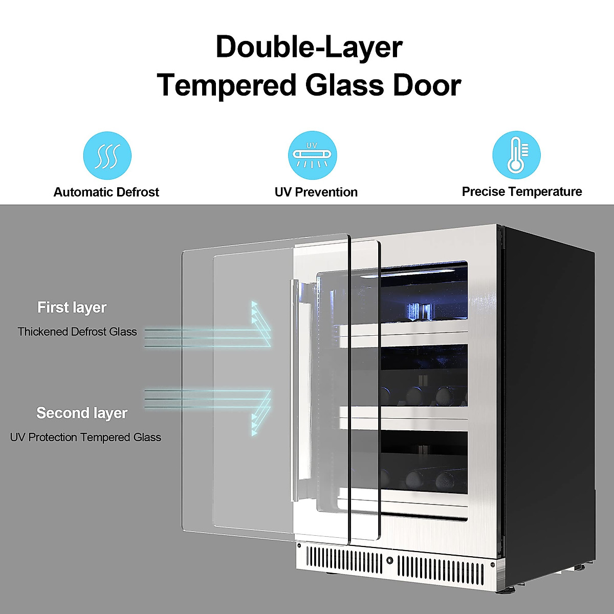 MGMEDOS Beverage Refrigerators 24 Inch Built-in Freestanding Stainless Steel Mini Fridge Beverage Cooler (Glass Door)