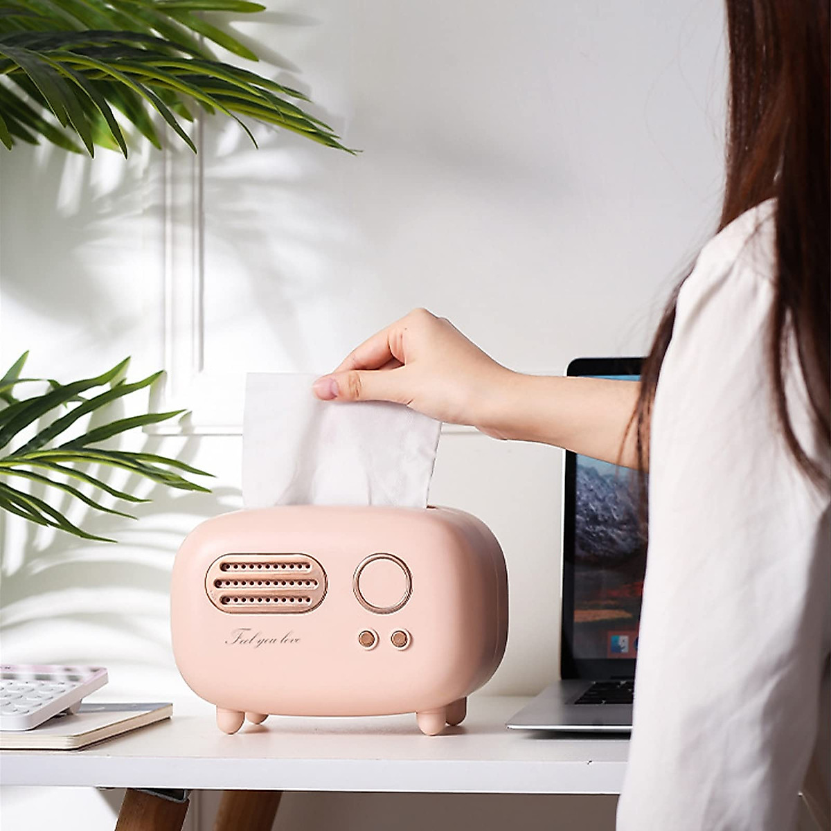 Retro Radio Shape Tissue Cover Box, Practical and Cute for Kitchen,Bathroom Vanity Countertops, Bedroom Dressers,Night Stands, Desks and Tables, Creative Gift (Retro Radio Pink)