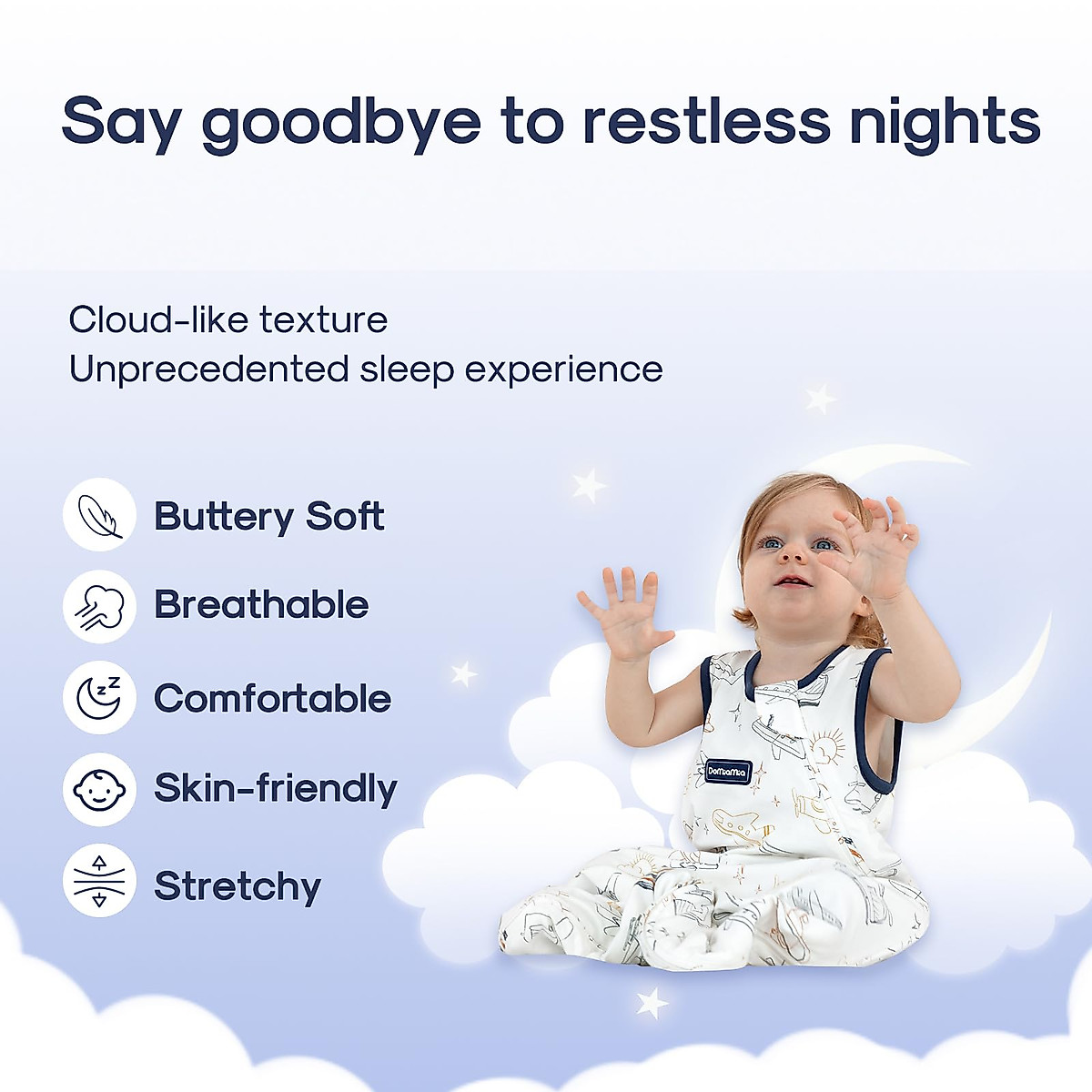 Domiamia Baby Sleep Sack 1.0 Tog Ultra Soft 24-36 Months Rayon Made from Bamboo & Cotton & Tencel Lyocell Baby Wearable Blanket