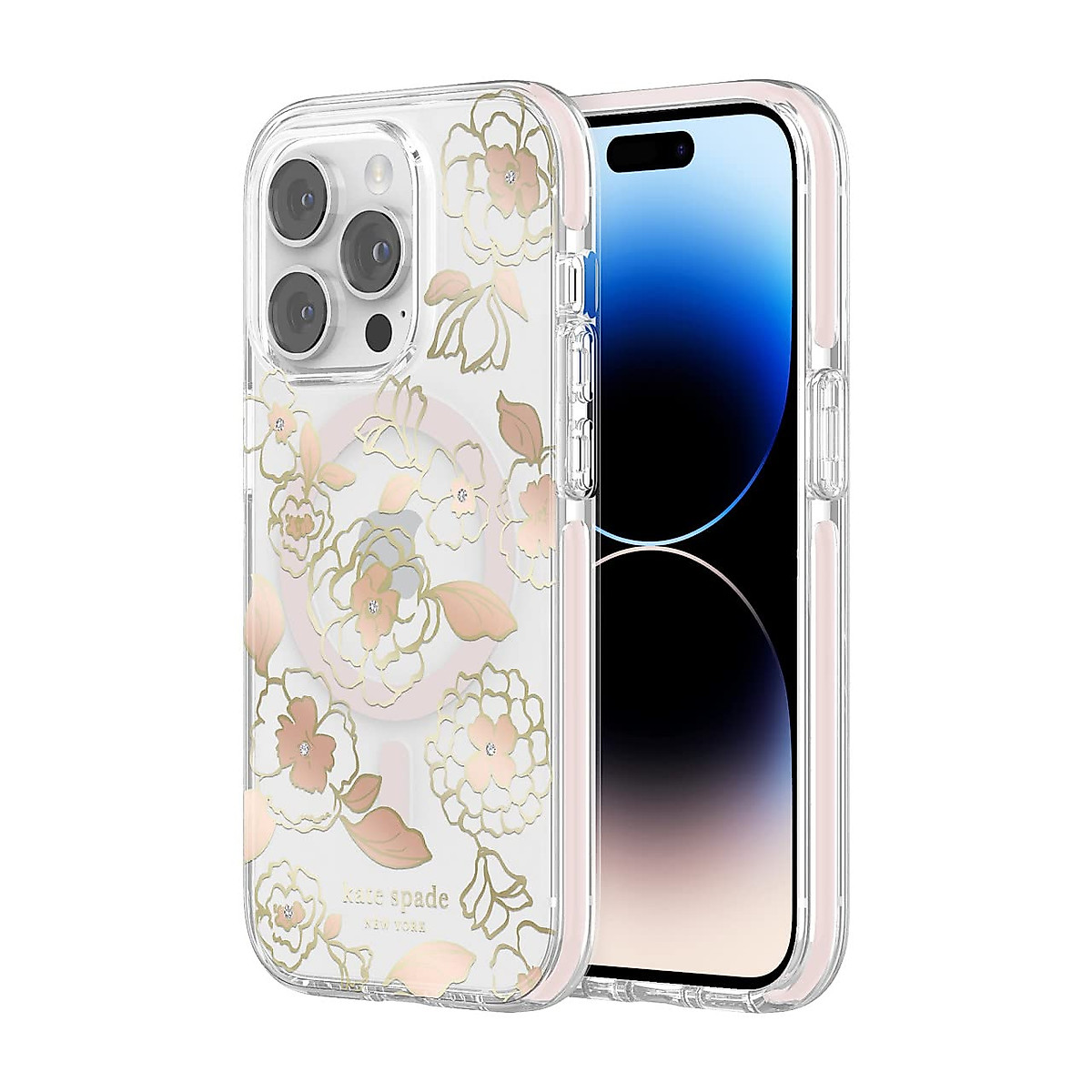 Kate Spade New York Defensive Hardshell Case Compatible with MagSafe for Apple iPhone 14 Pro - Gold Floral [KSIPH-239-GFL]