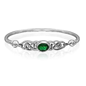 Couples Green Emerald CZ BFF Infinity Irish Celtic Love Knot Bangle Bracelet For Women Teen .925 Sterling Silver