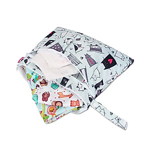 Damero Cloth Diaper Wet Dry Bag with Handle for Swimsuit, Pumping Parts, Wet Clothes and More, Ideal for Travel, Exercise, Daycare, Swimming, Reusable and Water-Resistant (Small,Cats)