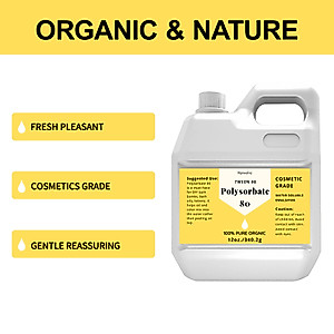 12 oz Polysorbate 80 for Bath Bombs, Premium Polysorbate 80 (Sorbitan Oleate) Liquid, 100% Pure, Cosmetics Grade, Gentle on Skin, Suitable for Making Lotions, Shampoos, Body Washes and More