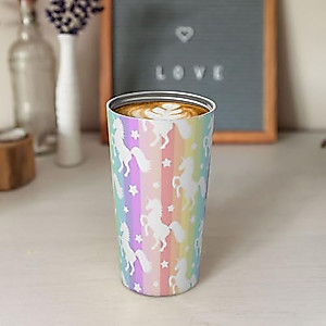 WANGXUEE Unicorns On Colorful Stripes Print 500ml Stainless Steel Travel Tumbler Double Wall Vacuum Insulated Coffee Mug