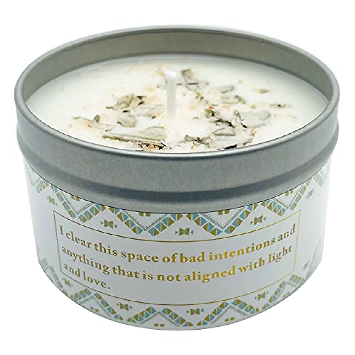 White Sage Candle, Sage Leaf, Himalayan Crystal Salt & Essential Oil, Healing Energy, Crystal Candle