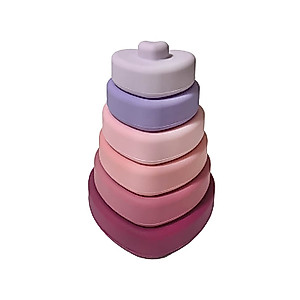 Baby Step Silicone Stacking Toys for Babies – Soft Building Tower & Baby Teether, Educational Ring Stacker Baby Sensory Toy, 6 Pieces Heart Shaped Purple Stacking Rings Tower