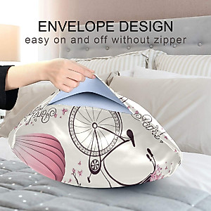 Nander Paris Eiffel Tower Flower Satin Pillowcase for Hair and Skin Cool Soft Silk Pillow Cases No Zipper, 1 PCS Pillow Cover with Envelope Closure - 20x26 inch