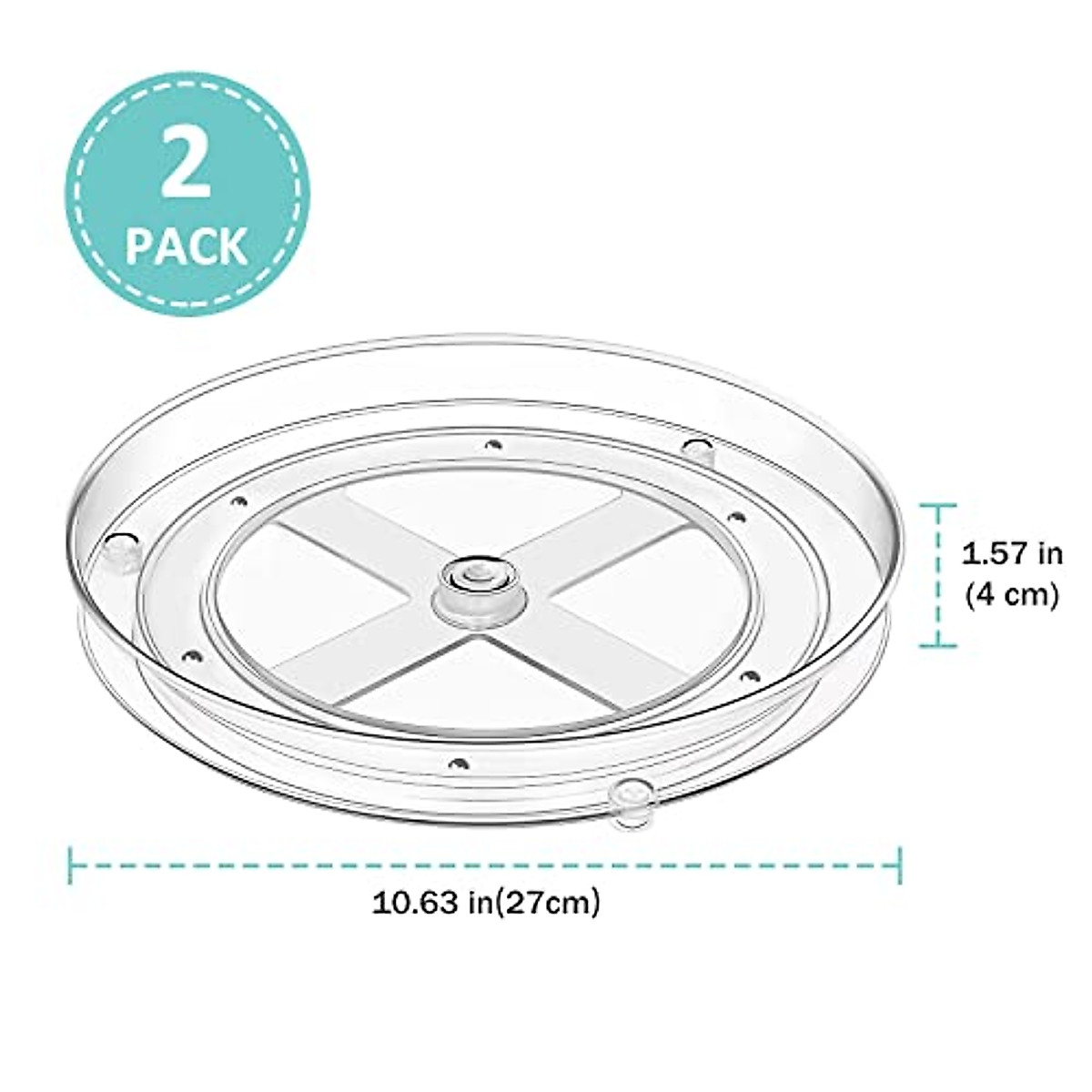 Puricon 2 Pack Lazy Susan Clear Organizer for Cabinet Pantry Storage, Rotating Tray for Fridge Bathroom Living Room Kitchen Spice Rack Organization, Acrylic Turntable for Cosmetics Perfumes, 10.5 in