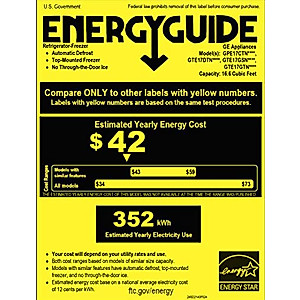 GTE17DTNRWW 28" Energy Star Qualified Top Freezer Refrigerator with 16.63 cu. ft. Capacity; LED Lighting; Adjustable Wire Shelves and Upfront Temperature Controls in White