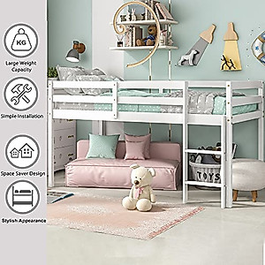 LoLado Loft Bed for Kids with Ladders and Guard Rails,Solid Wood and Sturdy Low Loft Bed Frame for Boys Girls and Junior,No Box Spring Needed,Easy to Assembly,Twin(White)