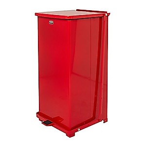 Rubbermaid FGST24ERBRD Red Steel Square The Defenders Step Can with Retainer Bands, 24 gallon Capacity, 15" Square x 30" Height