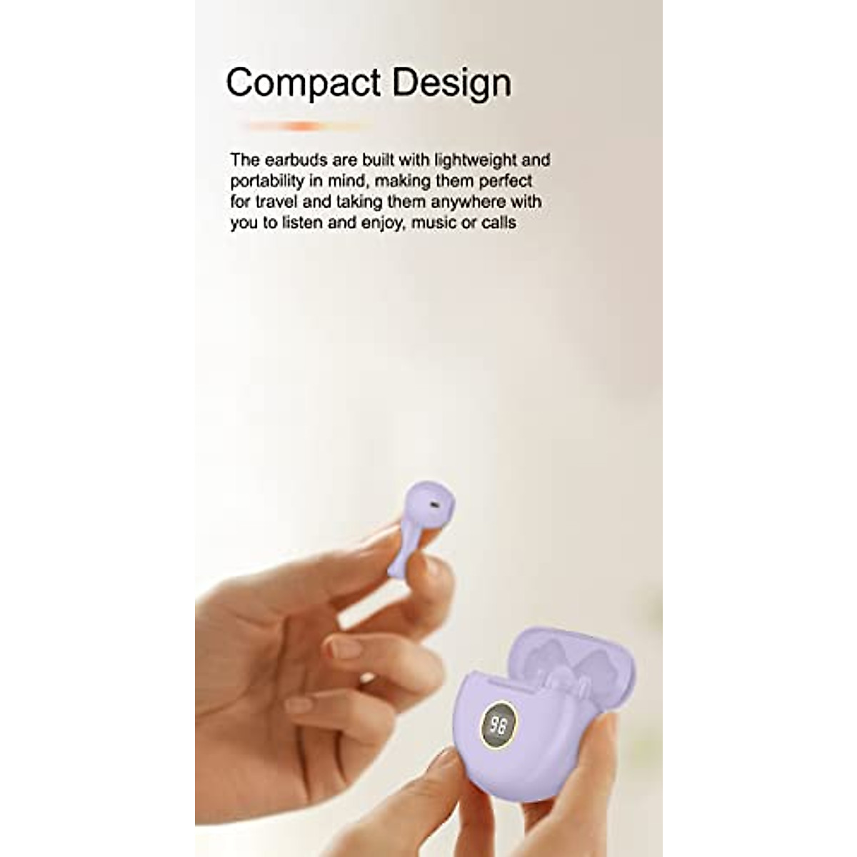 Acuvar in-Ear Wireless Bluetooth 5.1 Headphones, Earbuds IPX7 Waterproof with Microphone Rechargeable USB C Case with Round LCD Display for Smartphones Android iOS (Purple)