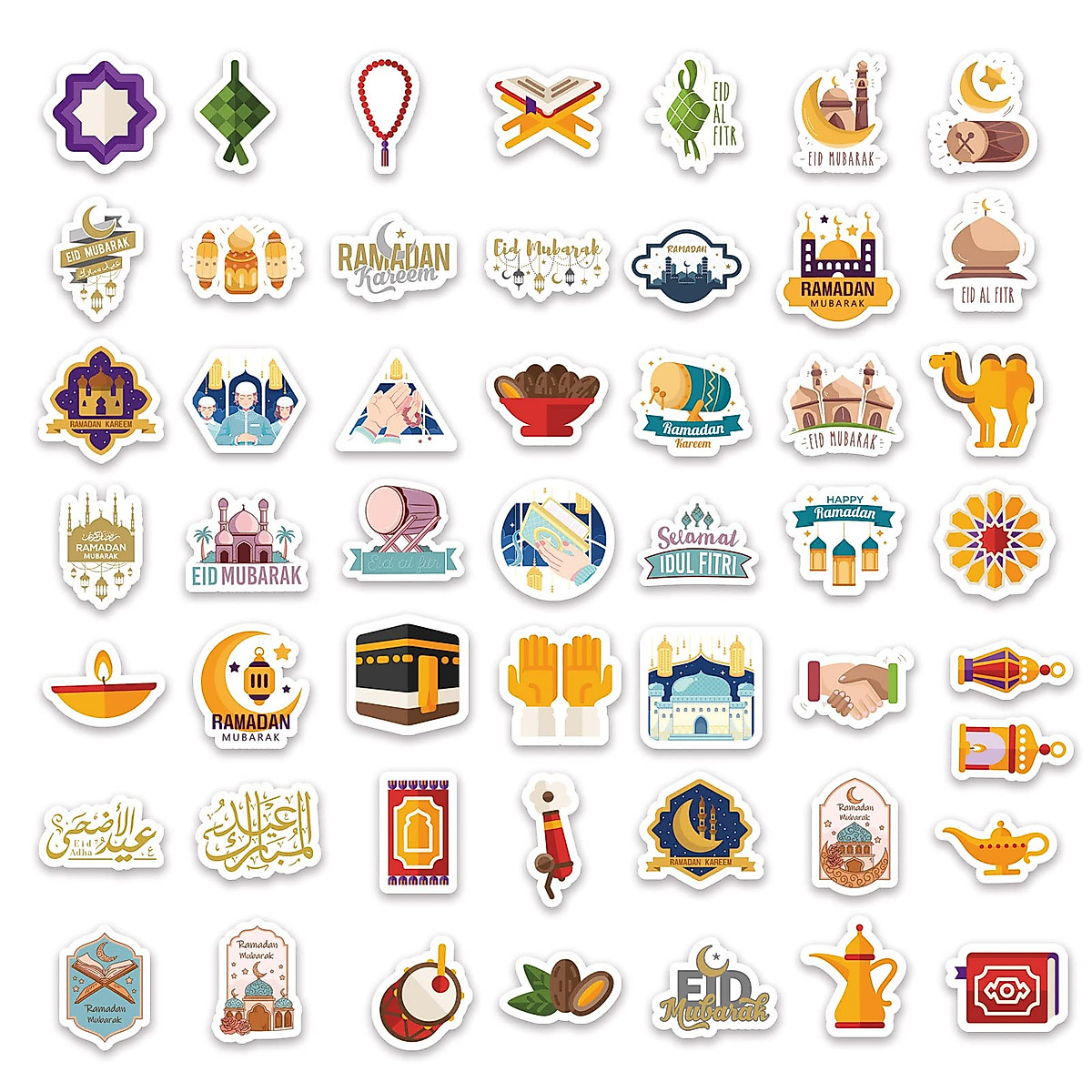100 Pcs Ramadan and Eid Stickers, Ramadan Mubarak Eid Mubarak Stickers for Kids and Adult, Islamic Ramadan Karrem Stickers for Home Decorations Gift Bags Laptop Skateboard Water Bottles Scrapbook