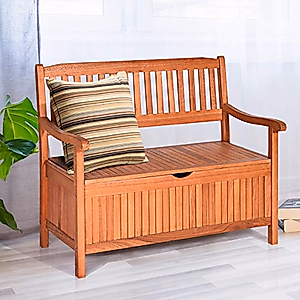 Tangkula Wooden Outdoor Storage Bench Large Deck Box, Entryway Storage Bench w/Inner Removable Dustproof Lining and Portable Handles for Patio Garden Balcony Yard (Natural)