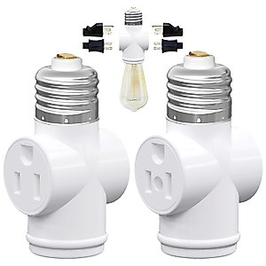 2 Pack, Light Socket to Plug Adapter, Convert E26 Light Socket to 3-Prong Outlet Adapter and Light Bulb Socket (White)