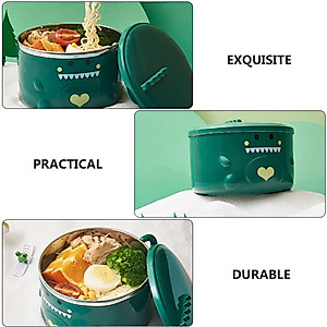 Luxshiny Instant Noodle Bowls with Lid Stainless Steel Bowl Sets Dinosaur Pattern Noodle Bowl Cereal Bowl Ramen Bowls Pasta Bowl Soup Bowl for Home