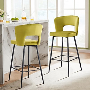 YUMPION Set of 2 Cloth armless Yellow Fashion Fabric Stool, Counter Height Modern Velvet backrest Fabric bar Chairs,Bar Stool Chair for Kitchen/Balcony with Black Metal Legs