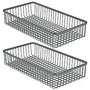 mDesign Metal Farmhouse Kitchen Cabinet Drawer Organizer Tray - Storage Basket for Cutlery, Serving Spoons, Cooking Utensils, Gadgets - 12.1" Long, 2 Pack - Graphite Gray