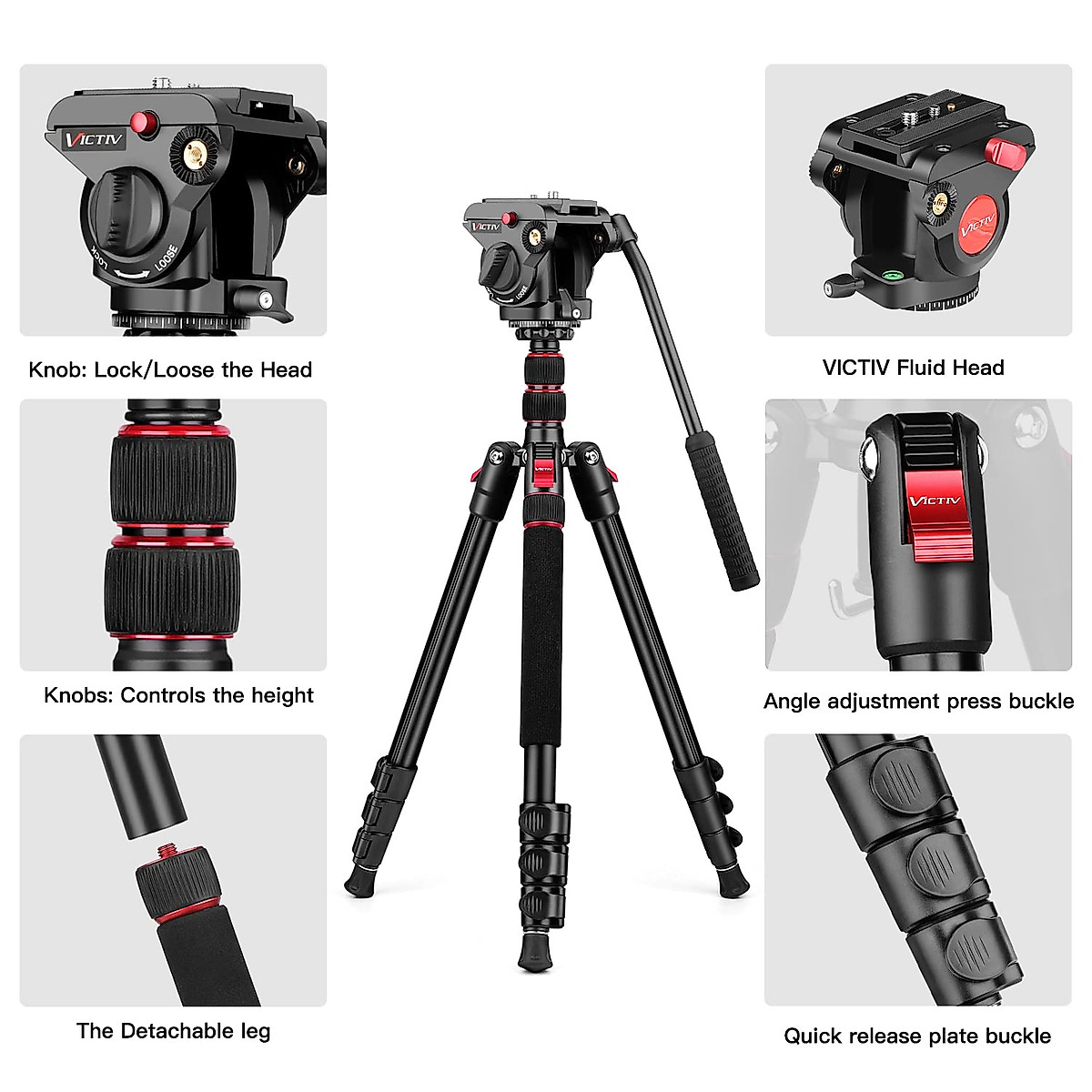 Tripod Camera Tripod, 72" Video Tripod with Fluid Head, Aluminum Heavy Duty Tripod with Carry Bag, Professional Camera Tripods & Monopods, Compatible with Video Camera, DSLR, Camcorder
